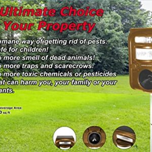 GARDEN SECRETS (2023 Version) Compact Solar Ultrasonic Animal Repellent. Skunk Raccoon Deer Coyote Cat Rat Mice etc Deterrent. Keep Pests Away from Your Property Within 2-4 Weeks. (Brown, 1 Unit)