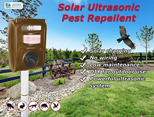 GARDEN SECRETS (2023 Version) Compact Solar Ultrasonic Animal Repellent. Skunk Raccoon Deer Coyote Cat Rat Mice etc Deterrent. Keep Pests Away from Your Property Within 2-4 Weeks. (Brown, 1 Unit)