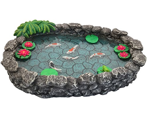 GlitZGlam KOI Miniature Pond - Koi Pond for a Fairy Garden. A Miniature Pond for a Miniature Fairy Garden and Enchanted Garden Accessories