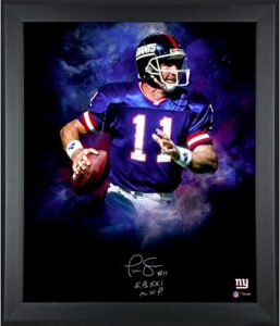 phil simms new york giants framed autographed 20″ x 24″ in focus photograph with sb xxi mvp inscription – autographed nfl photos