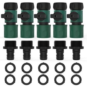 asgens hose quick connector, 5 sets 10 pcs 3/4 inch garden hose fitting quick connector adapter male and female set with shut-off valve switch,10pcs extra rubber washers