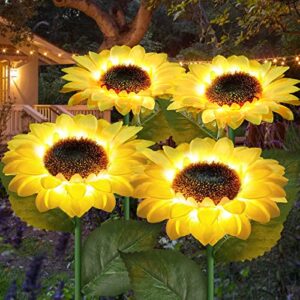 abkshine new upgraded 4 pack sunflower solar lights outdoor garden decorative, artificial solar powered sunflowers flowers lights for garden yard patio thanksgiving cemetery decorations