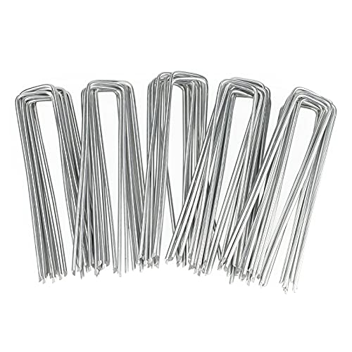 KINGLAKE 6'' Landscape Staples Garden Stakes Galvanized Garden Pegs Garden U Pins 50 Pcs Grass Anchor for Securing Weed Landscape Fabric, Netting,3mm