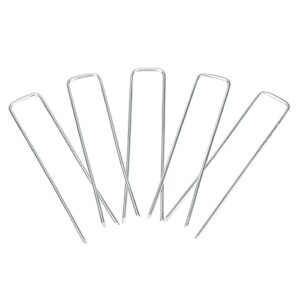 KINGLAKE 6'' Landscape Staples Garden Stakes Galvanized Garden Pegs Garden U Pins 50 Pcs Grass Anchor for Securing Weed Landscape Fabric, Netting,3mm