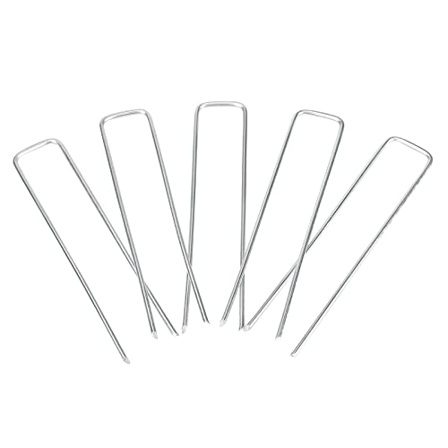 KINGLAKE 6'' Landscape Staples Garden Stakes Galvanized Garden Pegs Garden U Pins 50 Pcs Grass Anchor for Securing Weed Landscape Fabric, Netting,3mm