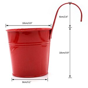 Flower Pots,10 Pcs Metal Iron Hanging Flower Plant Pots Balcony Garden Plant Planter Baskets Fence Bucket Pots 3.94'' Flower Holders with Detachable Hook