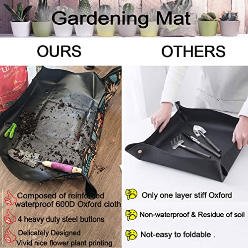 BENIFILE Upgraded Flower Color Gardening Plant Repotting Mat, 30 * 30inch Foldable Waterproof Bonsai Transplanting Pad Dirty Catcher Mix Soil Planting Mat for Indoor Garden Succulent Plant Care