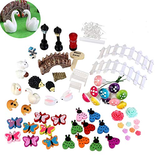 BESTOMZ Miniature Garden Ornaments, 58 Pieces Ornament Kits Set for DIY Fairy Garden Dollhouse Decor