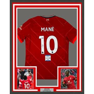 framed autographed/signed sadio mane 33×42 liverpool red soccer jersey beckett bas coa