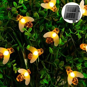 solar bee string lights outdoor 31 feet 50 led honeybee fairy lights with 8 lighting modes, waterproof solar bumble bee lights for patio yard garden grass wedding christmas party decor (warm white)