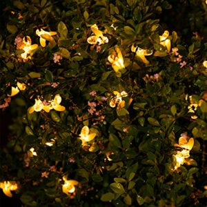 Solar Bee String Lights Outdoor 31 Feet 50 Led Honeybee Fairy Lights with 8 Lighting Modes, Waterproof Solar Bumble Bee Lights for Patio Yard Garden Grass Wedding Christmas Party Decor (Warm White)