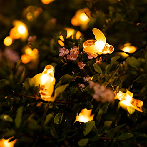 Solar Bee String Lights Outdoor 31 Feet 50 Led Honeybee Fairy Lights with 8 Lighting Modes, Waterproof Solar Bumble Bee Lights for Patio Yard Garden Grass Wedding Christmas Party Decor (Warm White)