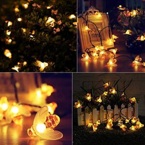 Solar Bee String Lights Outdoor 31 Feet 50 Led Honeybee Fairy Lights with 8 Lighting Modes, Waterproof Solar Bumble Bee Lights for Patio Yard Garden Grass Wedding Christmas Party Decor (Warm White)