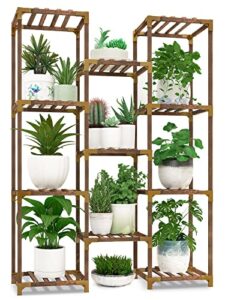 homkirt plant stand indoor outdoor, 11 tier reinforced plant shelf tall plant stands for multiple plants large wood plant rack holder garden shelves flower stand for living room patio corner