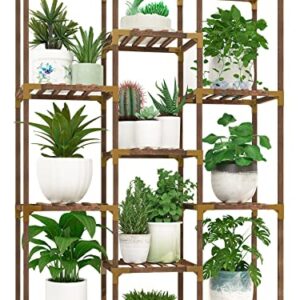 HOMKIRT Plant Stand Indoor Outdoor, 11 Tier Reinforced Plant Shelf Tall Plant Stands for Multiple Plants Large Wood Plant Rack Holder Garden Shelves Flower Stand for Living Room Patio Corner