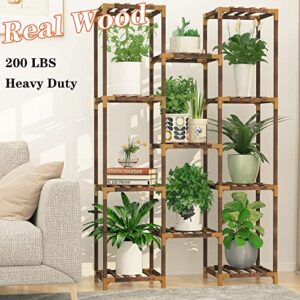 HOMKIRT Plant Stand Indoor Outdoor, 11 Tier Reinforced Plant Shelf Tall Plant Stands for Multiple Plants Large Wood Plant Rack Holder Garden Shelves Flower Stand for Living Room Patio Corner