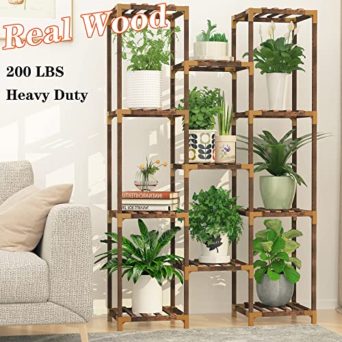 HOMKIRT Plant Stand Indoor Outdoor, 11 Tier Reinforced Plant Shelf Tall Plant Stands for Multiple Plants Large Wood Plant Rack Holder Garden Shelves Flower Stand for Living Room Patio Corner