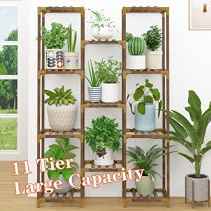 HOMKIRT Plant Stand Indoor Outdoor, 11 Tier Reinforced Plant Shelf Tall Plant Stands for Multiple Plants Large Wood Plant Rack Holder Garden Shelves Flower Stand for Living Room Patio Corner