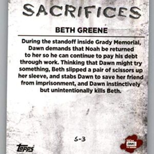 2018 Topps Walking Dead Hunters and the Hunted Sacrifices #S-3 Beth Greene Official Non-Sport Trading Card in NM or Better Conditon