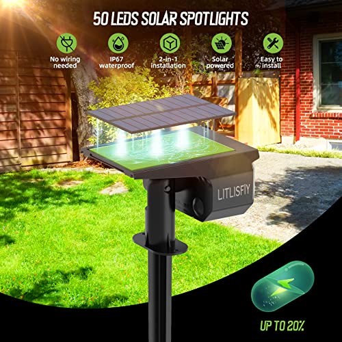 LITLISFlY Solar Spot Lights Outdoor Landscape Lights, 50 LEDs Solar Spotlight Outdoor Auto On/Off with 3 Modes, IP67 Solar Outdoor Lights Waterproof Garden Lights, 2in1 Solar Yard Spotlight,Warm White