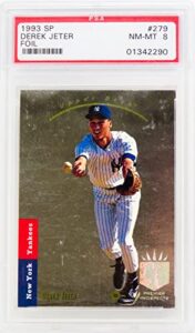 derek jeter (new york yankees) 1993 sp foil baseball rc rookie card #279 (psa 8 nm-mt) (l)