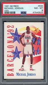 michael jordan team usa 1991 skybox basketball card #534 graded psa 8