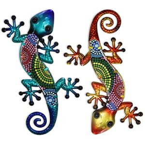 hongland metal gecko wall art 2 pack 15 inch lizard outdoor decor hanging glass sculpture decoration for garden fence home