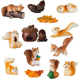 14 pieces miniature squirrel figurine squirrel cake toppers mini fairy figurine squirrel collection for landscape garden diy terrarium cake decoration