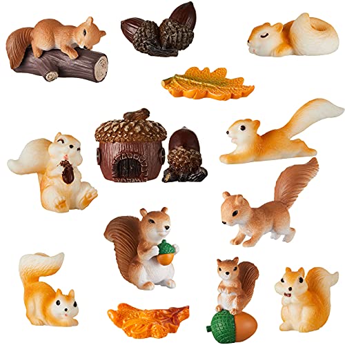 14 Pieces Miniature Squirrel Figurine Squirrel Cake Toppers Mini Fairy Figurine Squirrel Collection for Landscape Garden DIY Terrarium Cake Decoration