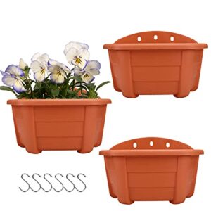 9.84” wall hanging planters railing hanging planters plants flowers plastic pots baskets for balcony fence garden outdoor indoor 3 wall pots(terracotta red color)