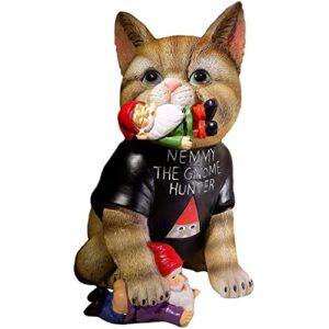 nemmy the gnome hunter garden statue | american shorthair kitten | housewarming cat gift for cat lovers | outdoor funny gnomes decoration | gift for grandma | garden design | 9 inches tall