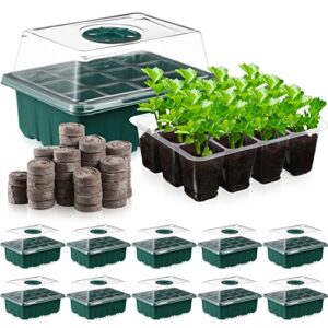 10 pack seed starter tray 120 cells total tray 150 peat soil peat pellets for seedlings plant grow seed box tray with adjustable humidity dome base garden propagator set for plant germination growing