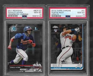 psa 10 chrome austin riley ronald acuna jr. topps & bowman chrome 2 card rookie lot graded psa 10 gem mint braves world series champ superstars