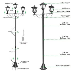 SUNGATH Solar Lamp Post Lights, Triple-Head Solar Lamp Outdoor Waterproof, Solar Pole Light for Street Driveway Garden Yrad Patio Decor, 72 Inches