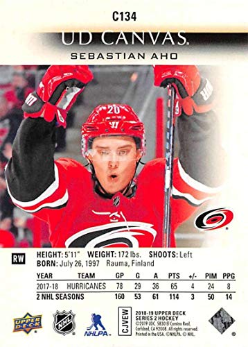 2018-19 Upper Deck Canvas Hockey Series Two #C134 Sebastian Aho Carolina Hurricanes Official UD NHL Hockey Card