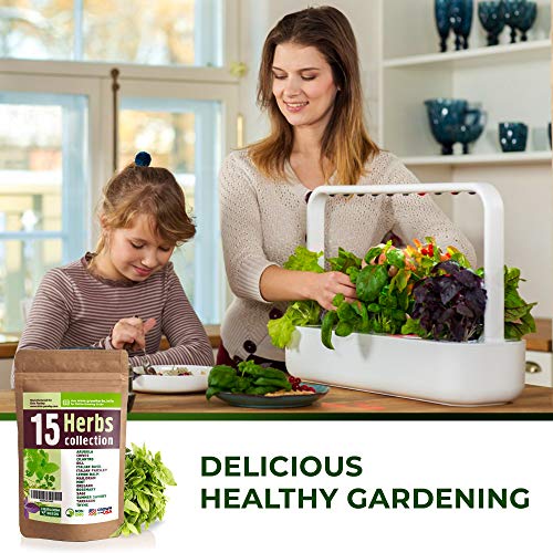 15 Culinary Herb Seeds Variety - USA Grown for Indoor or Outdoor Garden - Heirloom and Non GMO - Basil, Parsley, Cilantro, Dill, Rosemary, Mint, Thyme, Oregano, Tarragon, Chives, Sage, Arugula & More