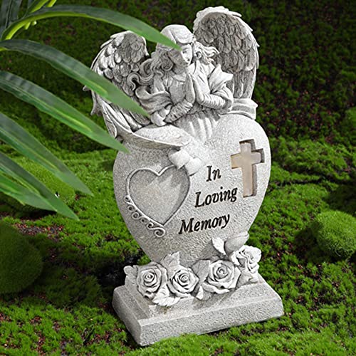 SJZ Garden Angel Statue Sympathy Gift with Cross Solar LED Light, Human Memorial Gifts , in Memory of Loved One, Condolence Gifts, Bereavement Gifts, Cemetary Grave Decorations