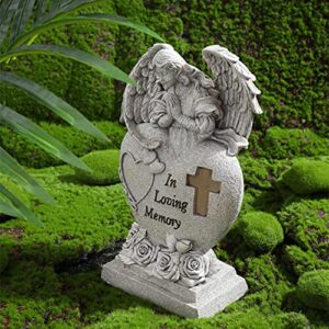 SJZ Garden Angel Statue Sympathy Gift with Cross Solar LED Light, Human Memorial Gifts , in Memory of Loved One, Condolence Gifts, Bereavement Gifts, Cemetary Grave Decorations