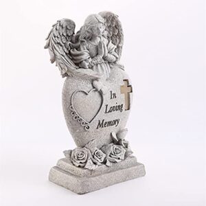 SJZ Garden Angel Statue Sympathy Gift with Cross Solar LED Light, Human Memorial Gifts , in Memory of Loved One, Condolence Gifts, Bereavement Gifts, Cemetary Grave Decorations