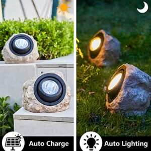 GOODFOEVER Rock Solar Garden Lights(2pcs), Super Bright Solar Spot Lights, Solar Powered Landscape Lights Outdoor Decorative Waterproof LED Solar Lights for Pathway, Walkway, Yard, Patio, Porch