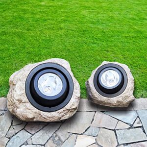 GOODFOEVER Rock Solar Garden Lights(2pcs), Super Bright Solar Spot Lights, Solar Powered Landscape Lights Outdoor Decorative Waterproof LED Solar Lights for Pathway, Walkway, Yard, Patio, Porch