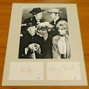 Larry Storch Ken Berry Signed 3x5 Index Cards Matted with JSA COA