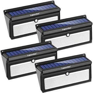 luposwiten solar lights outdoor waterproof 100 led solar powered outdoor lights, motion sensor outdoor lights for front door, yard, garage, garden, patio, deck (4 pack)