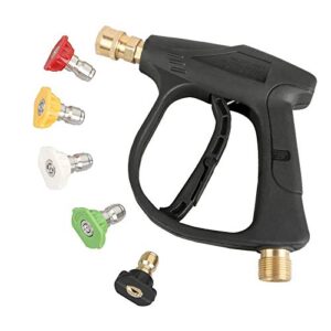 sooprinse high pressure washer gun,3000 psi max with 5 color quick connect nozzles m22 hose connector 3.0 tip