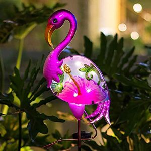 ruilaiya flamingo solar pathway lights outdoor,garden stake decorative yard art metal& glass waterproof for patio lawn pathway-8 lumens