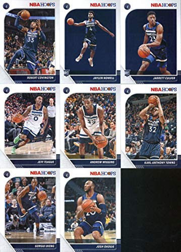 2019-20 Panini NBA Hoops Minnesota Timberwolves Team Set of 8 Cards: Andrew Wiggins(#110), Karl-Anthony Towns(#111), Gorgui Dieng(#112), Josh Okogie(#113), Jeff Teague(#115), Jarrett Culver(#203), Jaylen Nowell(#232), Robert Covington(#277)