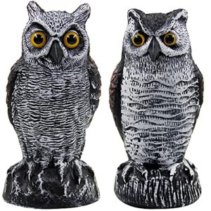 hausse 2 pack fake horned owl bird scarecrow decoy, plastic owl bird deterrents, halloween outdoor decoration, nature enemy pest repellent for outdoor garden yard