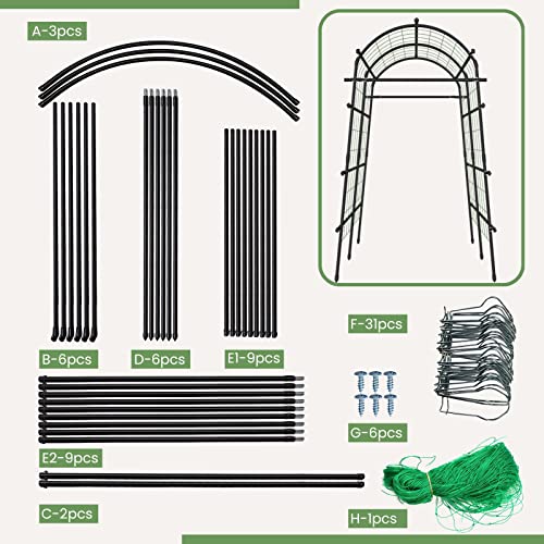 Ambikun Garden Trellis 82in Extra Tall Polyethylene-Coated Stainless Steel Trellis for Climbing Plants Outdoor Garden Climbing Arch | Garden Supplies with Mounting Clips and Nylon Net