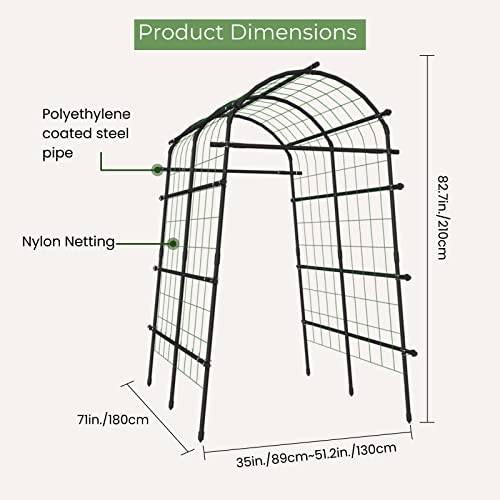 Ambikun Garden Trellis 82in Extra Tall Polyethylene-Coated Stainless Steel Trellis for Climbing Plants Outdoor Garden Climbing Arch | Garden Supplies with Mounting Clips and Nylon Net