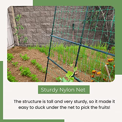 Ambikun Garden Trellis 82in Extra Tall Polyethylene-Coated Stainless Steel Trellis for Climbing Plants Outdoor Garden Climbing Arch | Garden Supplies with Mounting Clips and Nylon Net